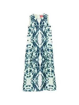 F.R.S FOR RESTLESS SLEEPERS Sleeveless Printed Silk Maxi Dress - Blue