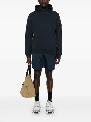 Stone Island Hooded Sweatshirt With Compass Appliqu - Blue