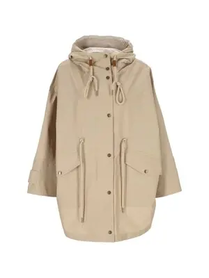 Moncler Brunnera Long Parka Coat - Beige