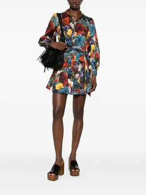 Alice + Olivia Floral Print Shirtdress With Ruffled Hem