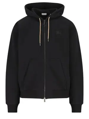 Burberry Rory Check Paneled Zip Hoodie - Black