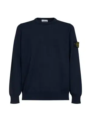 Stone Island Cotton Crewneck Sweater With Sleeve Badge - Blue