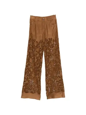 Ermanno Scervino Suede Leather Effect Trousers With Laser Cut Detail