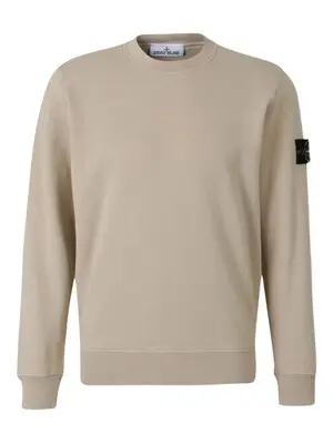Stone Island Crew Neck Sweater With Removable Logo Patch - Beige