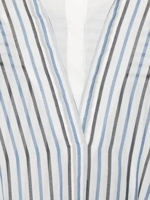 SEMICOUTURE Graciana Striped Cotton Shirt With V-neck And Asymmetric Hem