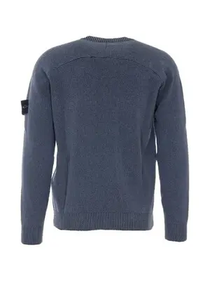 Stone Island Crew Neck Sweater With Logo Emblem - Grey