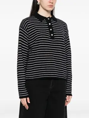 BEYOU Cashmere Striped Polo Shirt With Pointed Collar