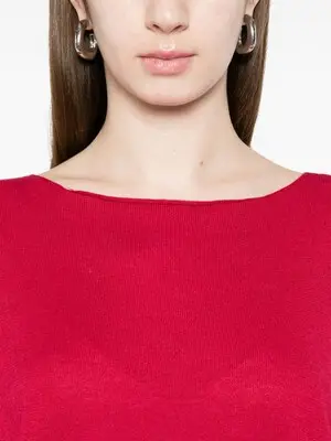 BEYOU Cotton Boat-neck Sweater - Red