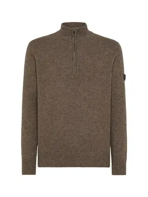 Peuterey Quarter Zip Sweater With Logo Patch - Grey