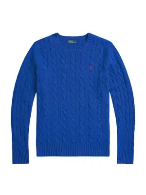 Polo Ralph Lauren Cable Knit Crew Neck Sweater With Logo - Blue