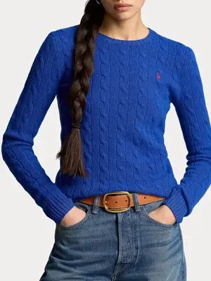 Polo Ralph Lauren Cable Knit Crew Neck Sweater With Logo - Blue