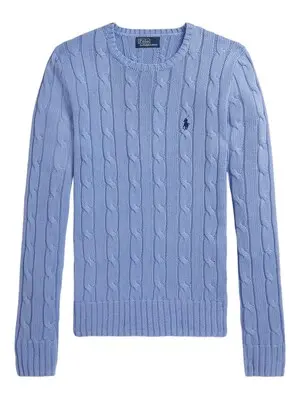 Polo Ralph Lauren Cable Knit Crew Neck Sweater With Logo - Blue