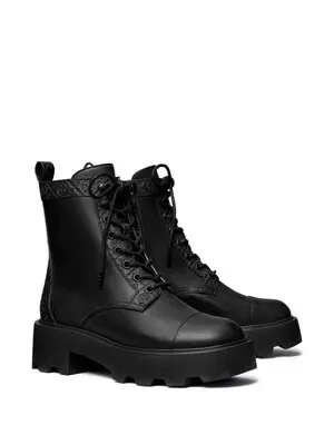 Tory Burch Monogram Leather Lace-up Ankle Boots - Black