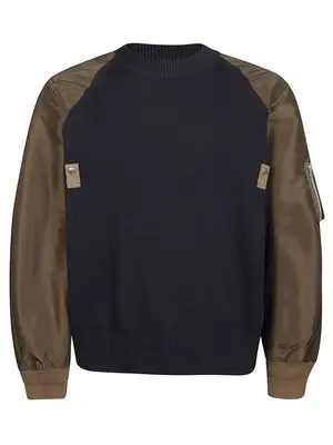 Sacai Two-tone Knit Sweater With Contrasting Silk Sleeves