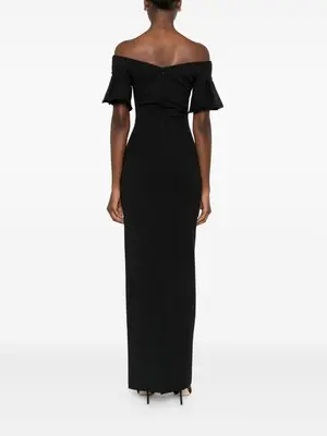 Solace London Cielo Maxi Dress Off-shoulder Short Sleeve Gown - Black