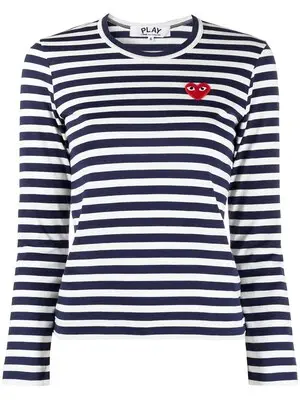 Play Comme Des Garcon Striped Cotton T-shirt - Blue