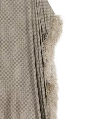 Gucci Printed Silk Long Kaftan Dress With Feather Trim