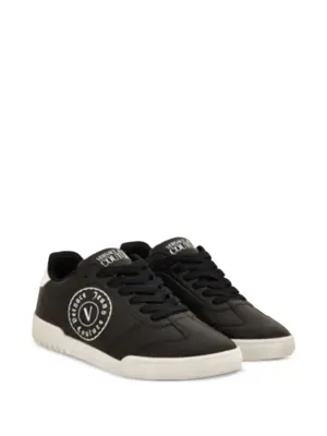 Versace Leather Sneakers With Logo - Black