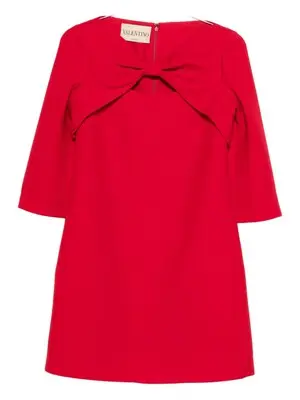 Valentino Garavani Wool And Silk Mini Dress With Bow Detail - Red