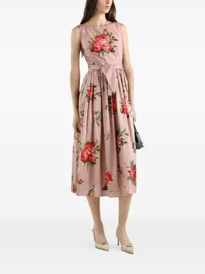 Dolce & Gabbana Sleeveless Maxi Dress With Rose Bouquet Print And Tie Detail