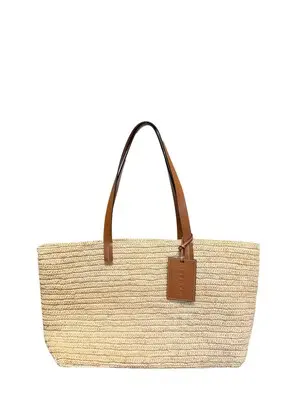 Manebí Straw Tote Bag With Leather Straps And Tag - Beige