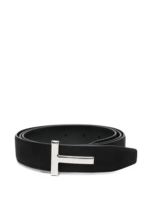 TOM FORD Leather Belt With Silver-tone T Buckle - Black