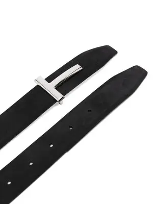 TOM FORD Leather Belt With Silver-tone T Buckle - Black