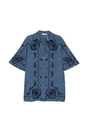 Zimmermann Aster Denim Mini Dress With Scalloped Edge And V-neck