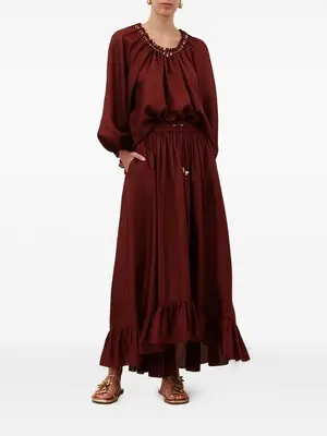 Zimmermann Aster Silk Maxi Skirt - Red