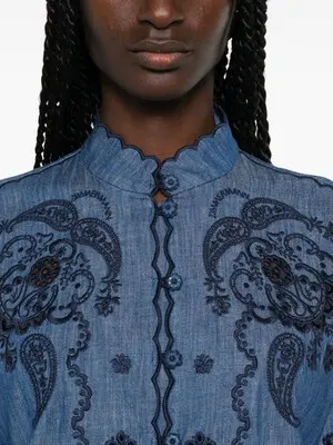 Zimmermann Aster Embroidered Denim Shirt - Blue