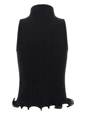 Fendi Sleeveless Ribbed Turtle Neck Top With Ruffled Hem