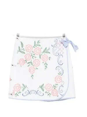 RELAX RE-LUX Embroidered Cotton Wrap Skirt - White