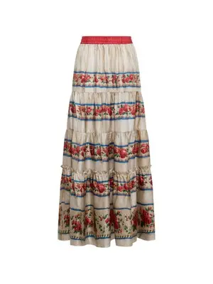 PIERRE-LOUIS MASCIA Printed Silk Tiered Skirt