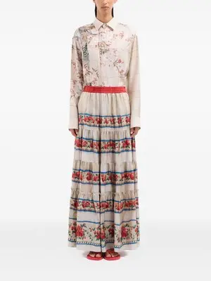PIERRE-LOUIS MASCIA Printed Silk Tiered Skirt
