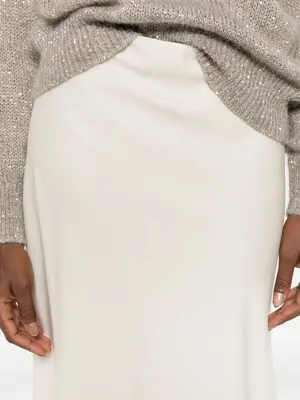 Brunello Cucinelli Wool Blend A-line Midi Skirt - Beige