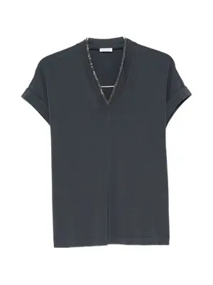 Brunello Cucinelli Cotton T-shirt With Monili Trim