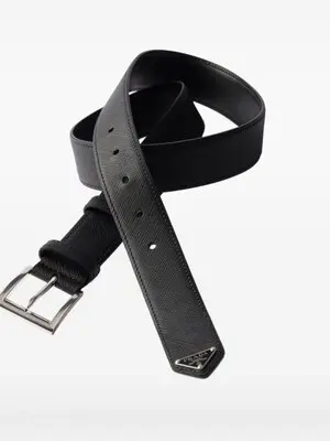 Prada Saffiano Leather Belt With Silver-tone Buckle - Black