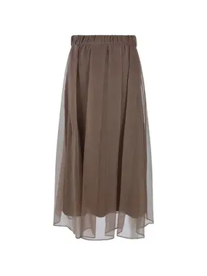 Brunello Cucinelli Silk Midi Skirt - Brown