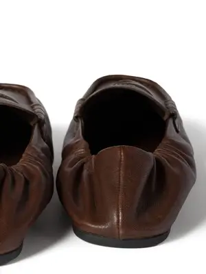 Miu Miu Ruched Lambskin Leather Loafers - Brown