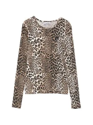 GANNI Long Sleeve Organic Cotton T-shirt With Embroidered Logo - Multi