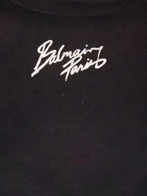 Balmain Logo Cotton Cropped T-shirt - Black