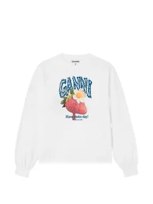 GANNI Printed Cotton Long Sleeve T-shirt - White