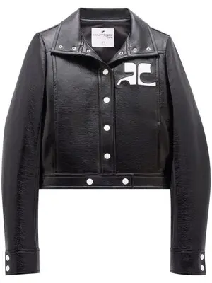 COURREGES Faux Leather Jacket With Logo Patch