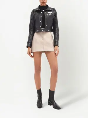 COURREGES Faux Leather Jacket With Logo Patch