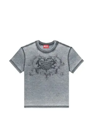 DIESEL® Cotton Blend T-shirt With Rhinestone Embellishments And Sublimation Print - Grey