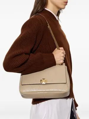 Tory Burch Charlie Quilted Leather Shoulder Bag - Grey