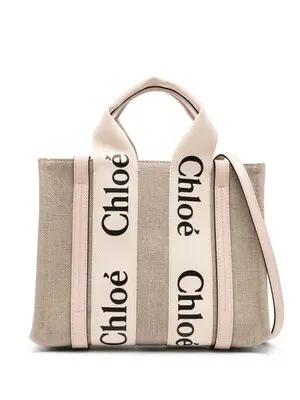 Chloé Woody Small Linen Tote - Pink