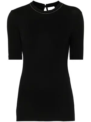 Brunello Cucinelli Cotton Blend Crewneck Sweater With Monili Detail