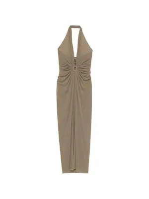 FISICO Halterneck Gathered Midi Dress - Green