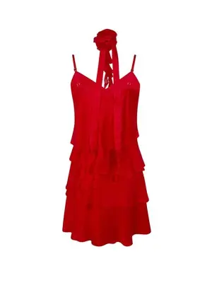 BLUGIRL Satin Tiered Dress With Flower Detail - Red
